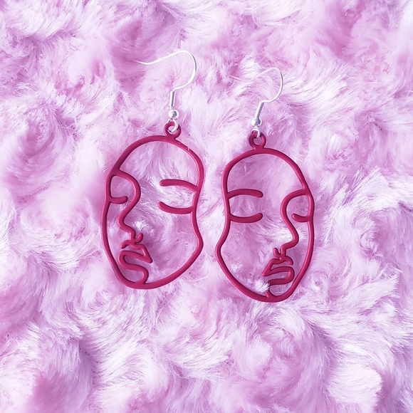 Jewelry | Red Abstract Face Earrings | Poshmark